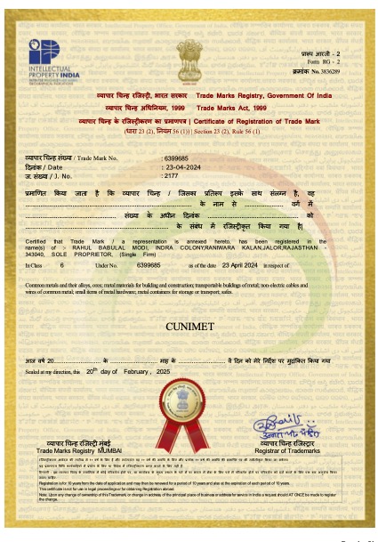 Certificates - Cunimet Alloy International